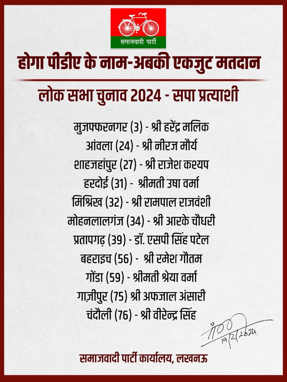 Samajwadi Party Lok Sabha Candidate List 2024: लोकसभा चुनाव के लिए 11 उम्मीदवारों के नाम का ऐलान ...
